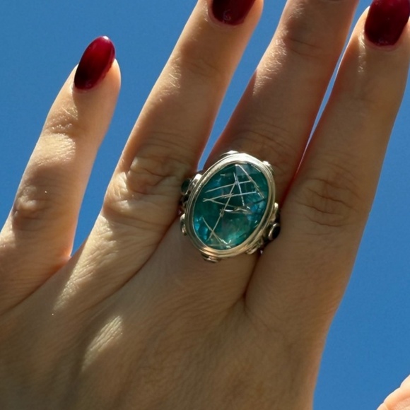 Sajen | Jewelry | Vintage Sajen Etched Blue Quartz Ring 925 Sterling Sz ...